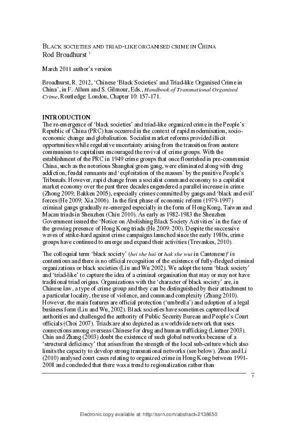(PDF) Black Societies and Triad-Like Organised Crime in China