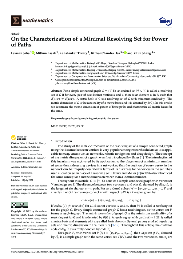 (PDF) On the Characterization of a Minimal Resolving Set for Power of Paths