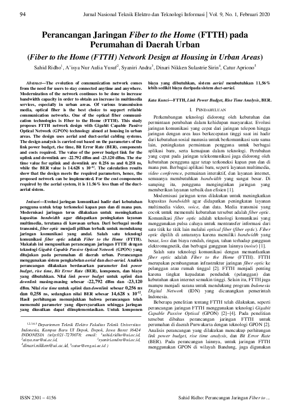 (PDF) Perancangan Jaringan Fiber to the Home (FTTH) pada Perumahan di ...
