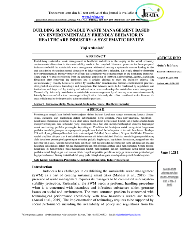 (PDF) Building Sustainable Waste Management Based on Environmentally Friendly Behavior in ...