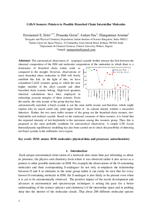 (PDF) C5H9N isomers: pointers to possible branched chain interstellar ...
