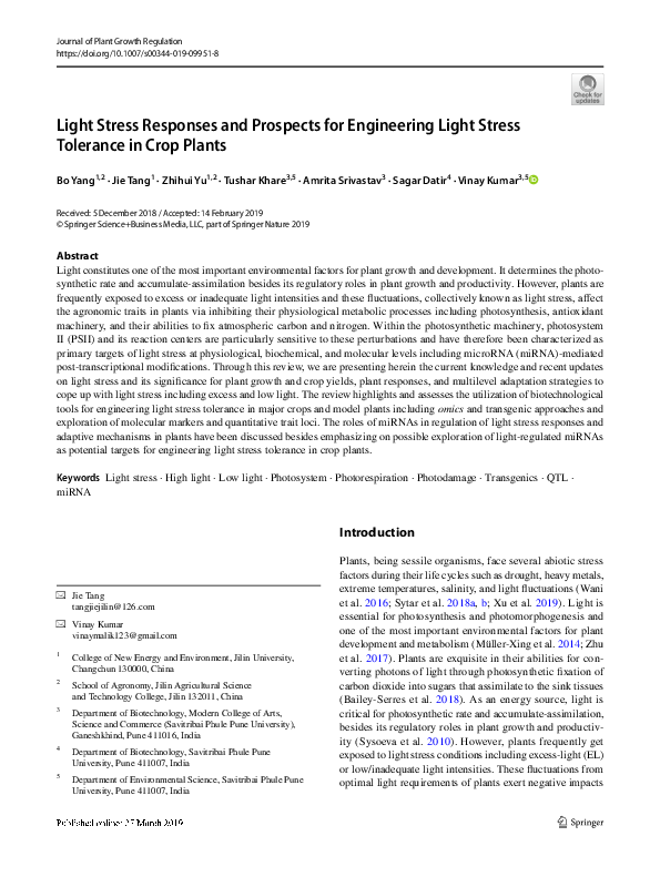 (PDF) Light Stress Responses and Prospects for Engineering Light Stress ...