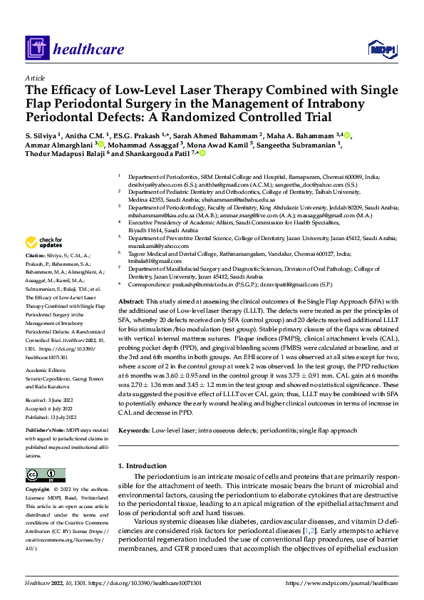 (PDF) The Efficacy of Low-Level Laser Therapy Combined with Single Flap ...