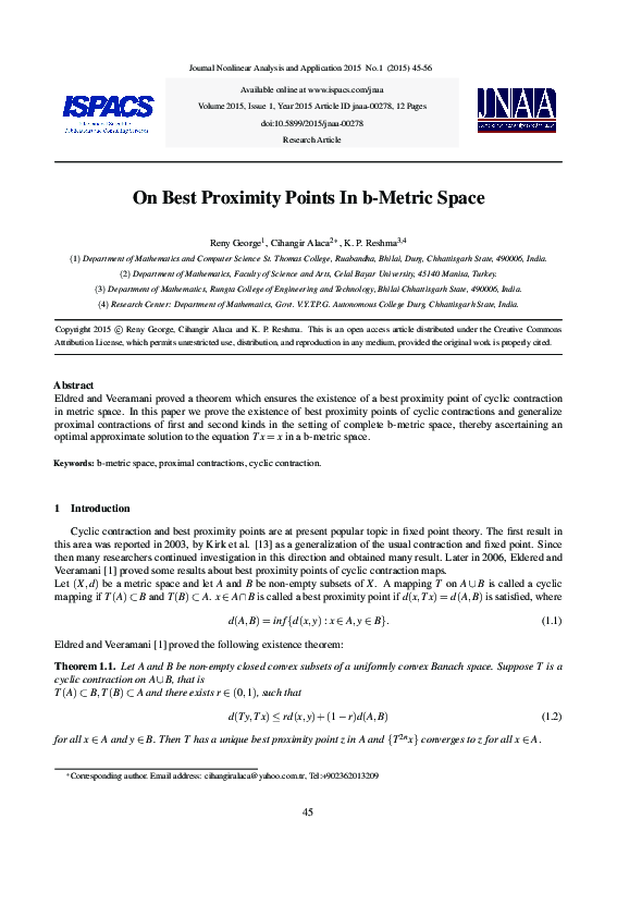 (PDF) On Best Proximity Points In b-Metric Space