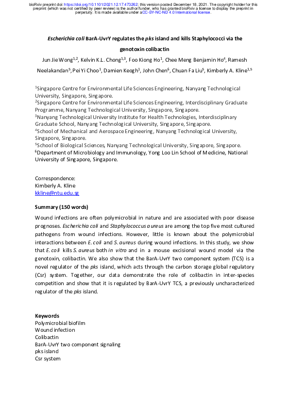 (PDF) Escherichia coli BarA-UvrY regulates the pks island and kills ...