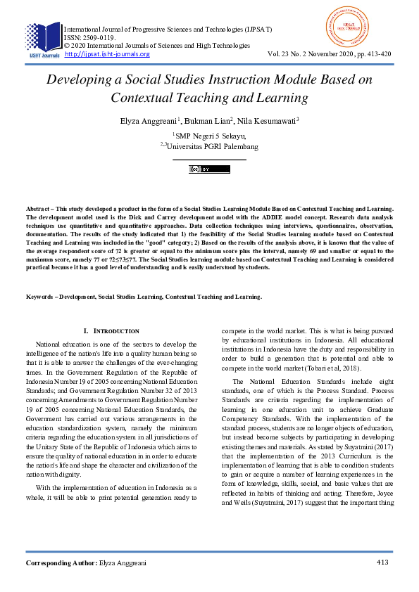 (PDF) Developing a Social Studies Instruction Module Based on ...