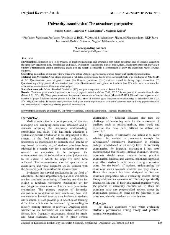 (PDF) University examination: The examiners perspective