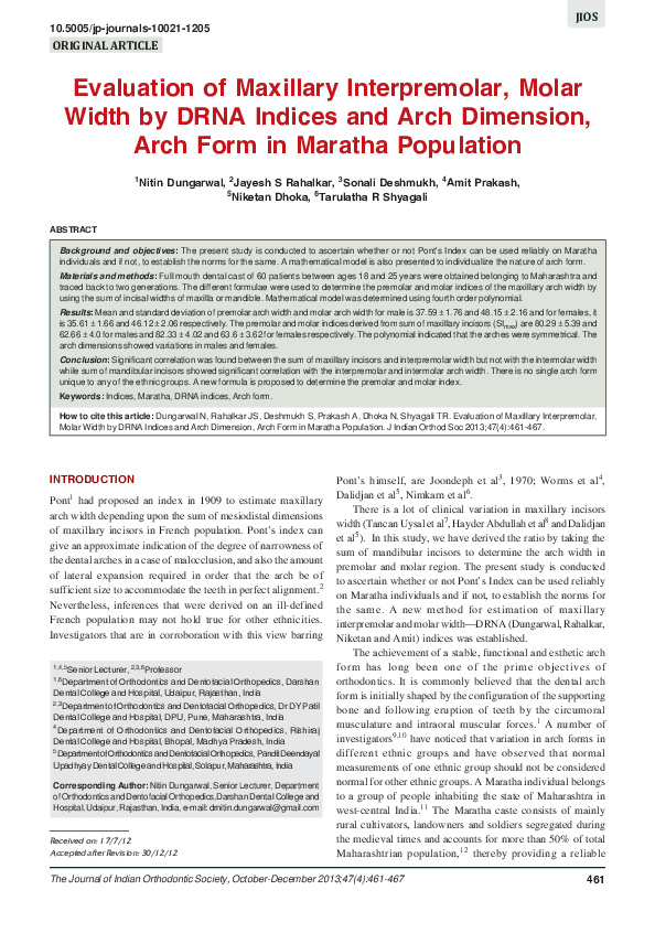 (PDF) Evaluation of Maxillary Interpremolar, Molar Width by DRNA ...