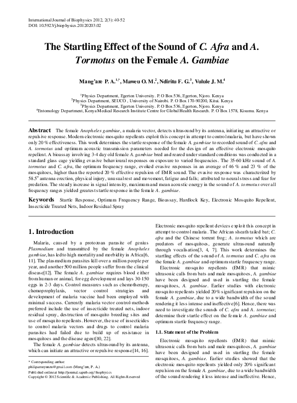 (PDF) The Startling Effect of the Sound of C. Afr a and A. T ormotus on ...