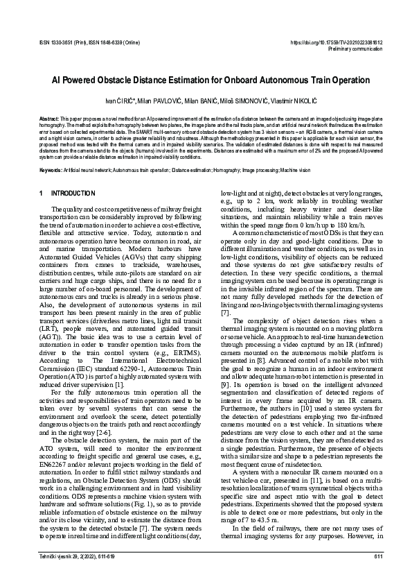 Pdf Ai Powered Obstacle Distance Estimation For Onboard Autonomous Train Operation