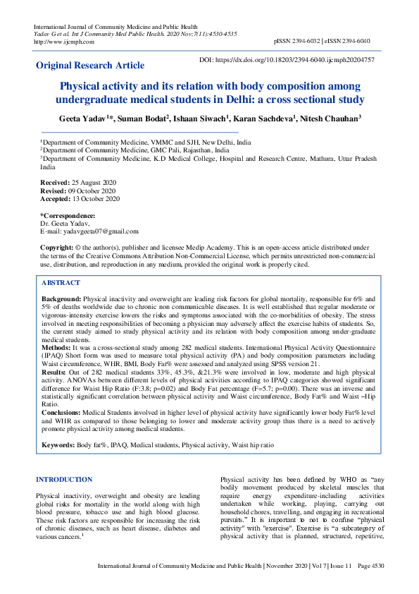 (PDF) Physical activity and its relation with body composition among ...
