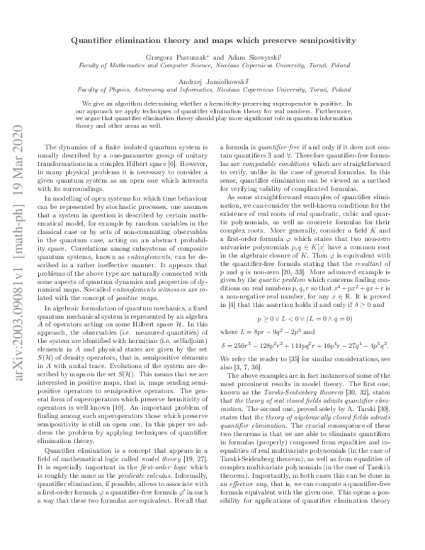 (PDF) Quantifier elimination theory and maps which preserve semipositivity