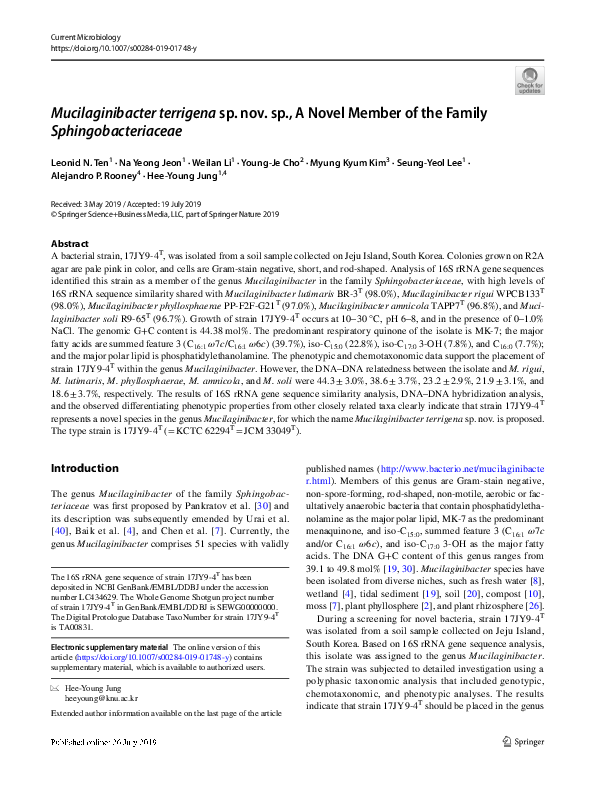 (PDF) Mucilaginibacter terrigena sp. nov. sp., A Novel Member of the ...