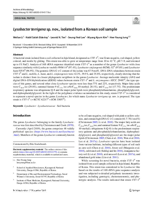 (PDF) Lysobacter terrigena sp. nov., isolated from a Korean soil sample