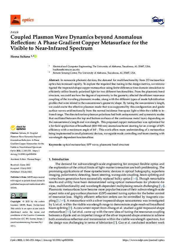 (PDF) Coupled Plasmon Wave Dynamics beyond Anomalous Reflection: A Phase Gradient Copper ...