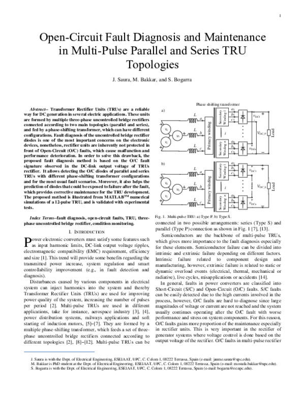 (PDF) Open-Circuit Fault Diagnosis and Maintenance in Multi-Pulse Parallel and Series TRU Topologies