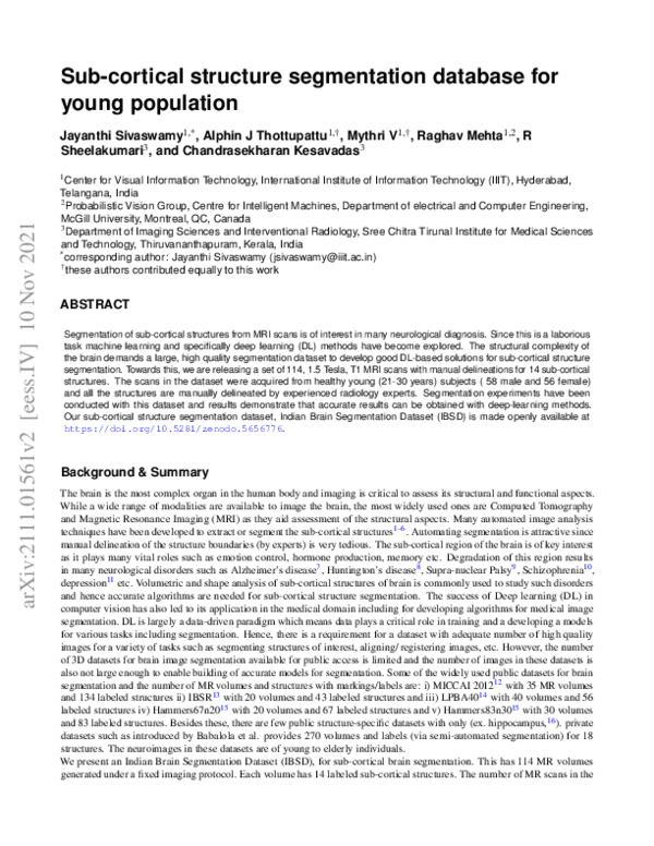 (PDF) Sub-cortical structure segmentation database for young population