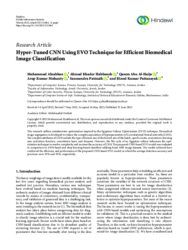 (PDF) Hyper-Tuned CNN Using EVO Technique for Efficient Biomedical Image Classification