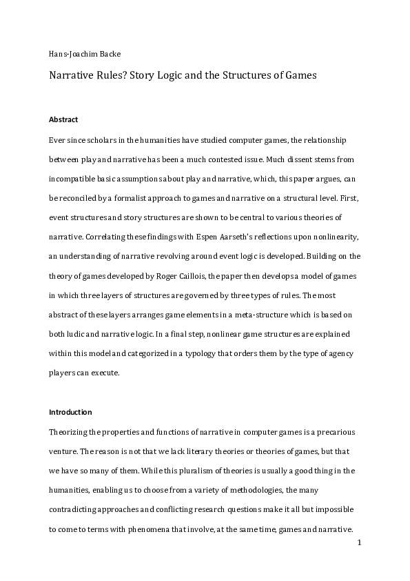 (PDF) Narrative rules? Story logic and the structures of games