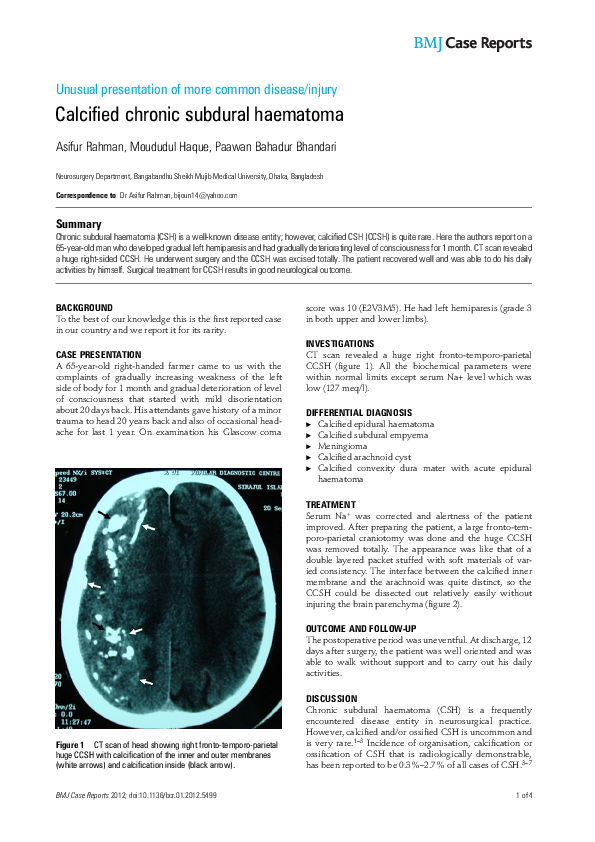 (PDF) Calcified chronic subdural haematoma