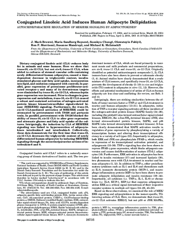 (PDF) Conjugated Linoleic Acid Induces Human Adipocyte Delipidation