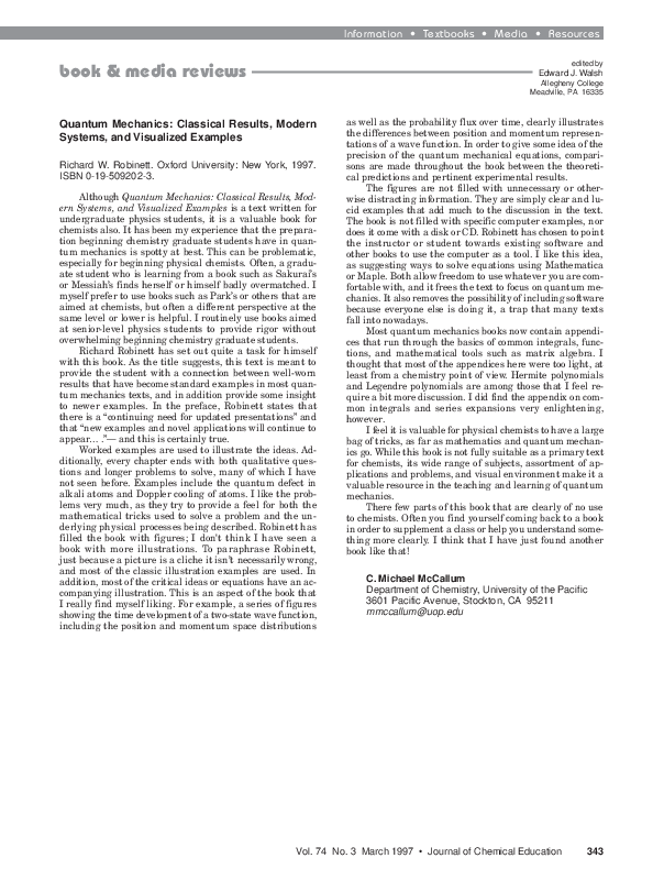 (PDF) Quantum Mechanics: Classical Results, Modern Systems and Visualized Examples