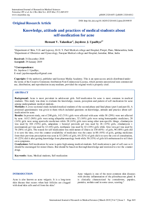 (PDF) Knowledge, attitude and practices of medical students about self ...