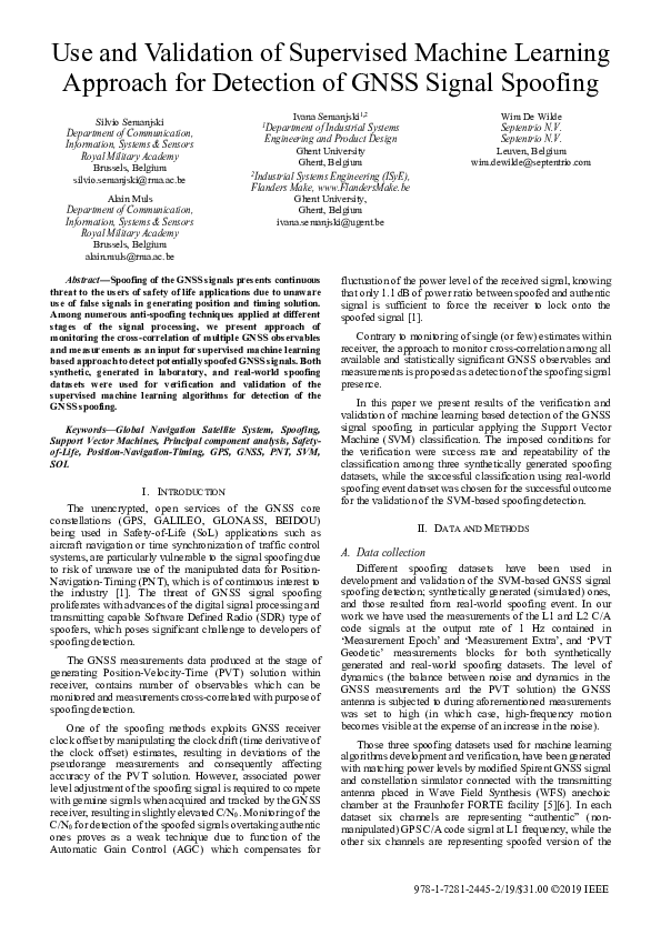 (PDF) Use and Validation of Supervised Machine Learning Approach for Detection of GNSS Signal ...