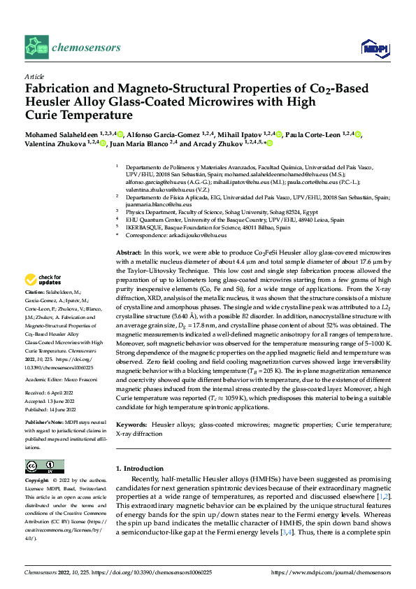(PDF) Fabrication and Magneto-Structural Properties of Co2-Based Heusler Alloy Glass-Coated ...
