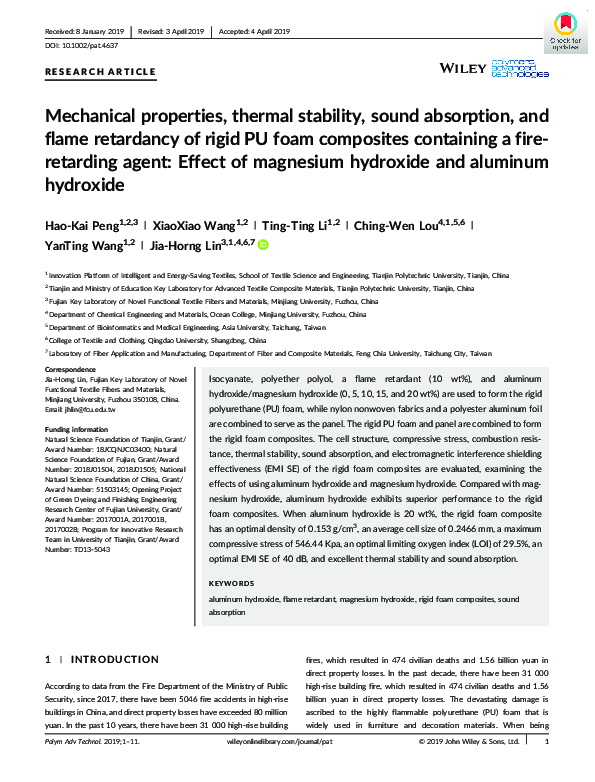 (PDF) Mechanical properties, thermal stability, sound absorption, and ...