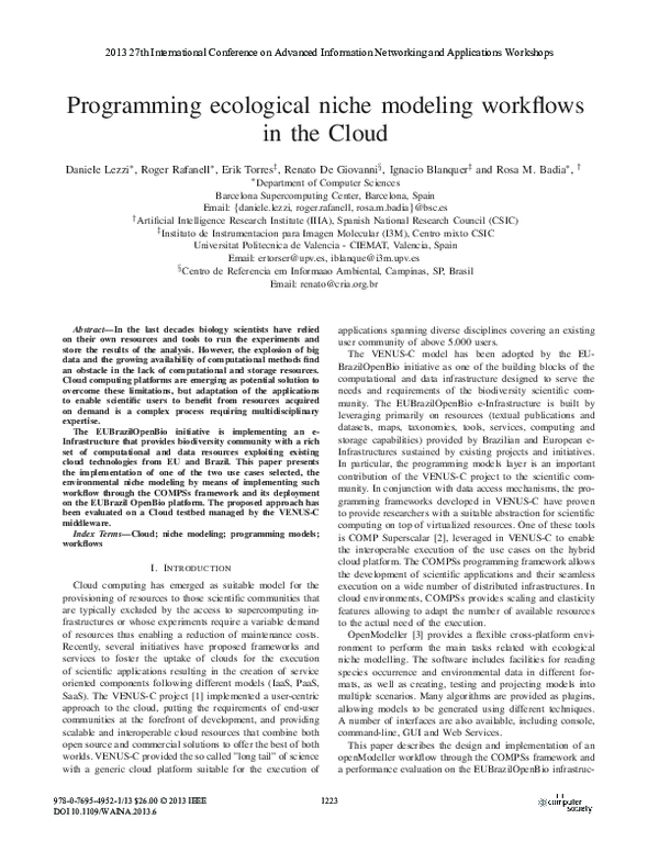 (PDF) Programming Ecological Niche Modeling Workflows in the Cloud