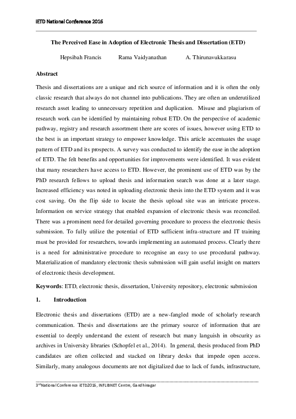 (PDF) The Perceived Ease in Adoption of Electronic Thesis and ...