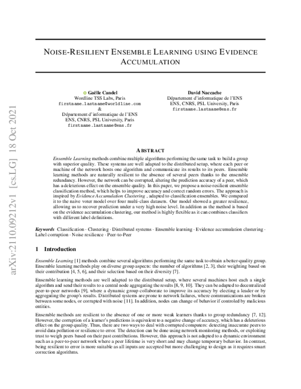 (PDF) Noise-Resilient Ensemble Learning Using Evidence Accumulation