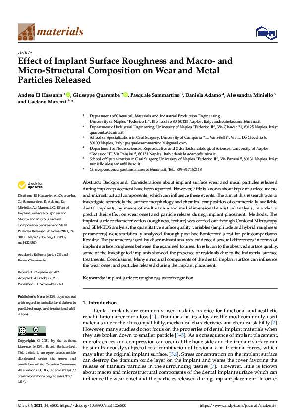 (PDF) Effect of Implant Surface Roughness and Macro- and Micro-Structural Composition on Wear ...