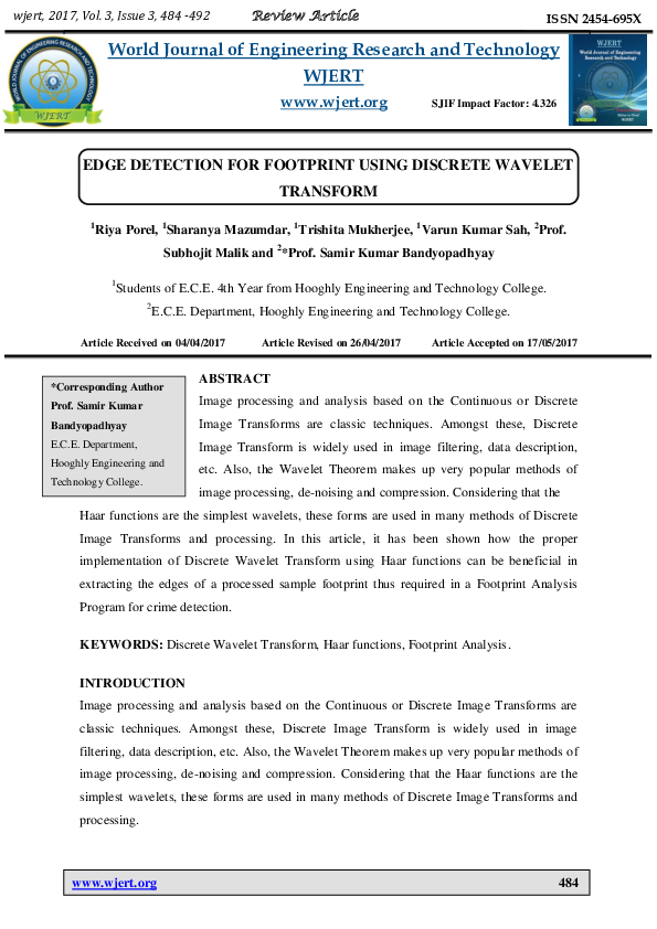 Pdf Edge Detection For Footprint Using Discrete Wavelet Transform Subhojit Malik