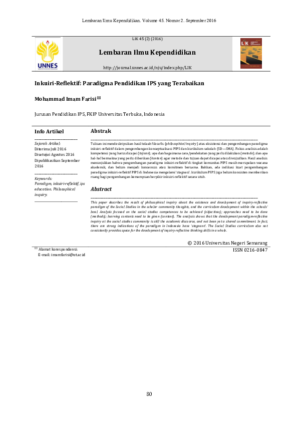 (PDF) Inkuiri-Reflektif: Paradigma Pendidikan Ips Yang Terabaikan