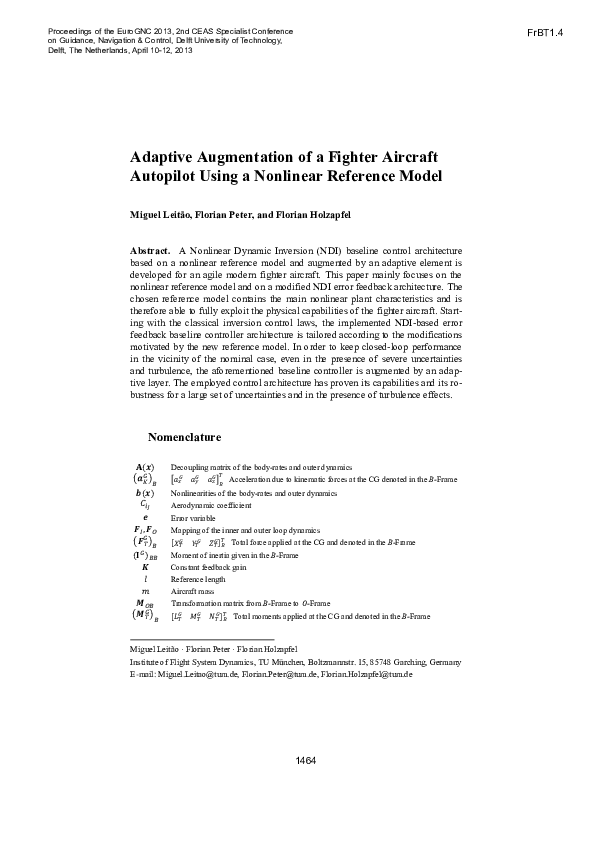 (PDF) Adaptive Augmentation of a Fighter Aircraft Autopilot Using a ...