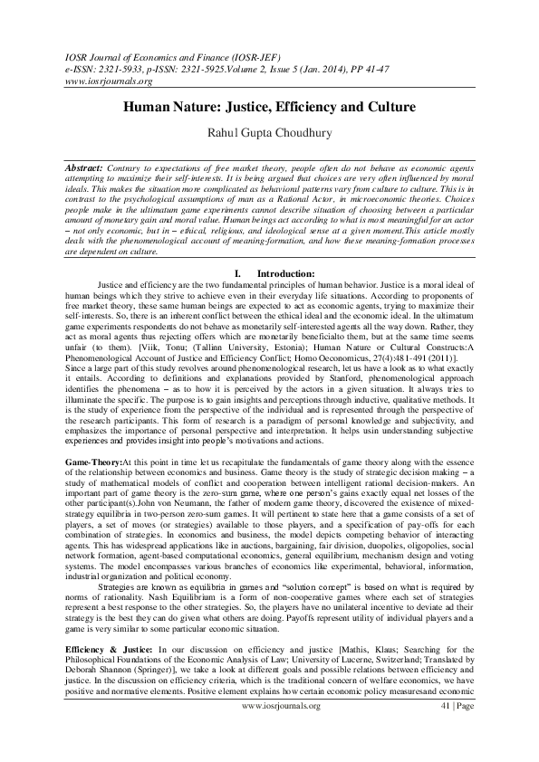 (PDF) Human Nature: Justice, Efficiency and Culture