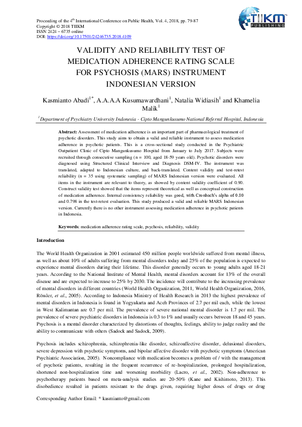 (PDF) Indonesian MARS for Assessing Psychotic Patients