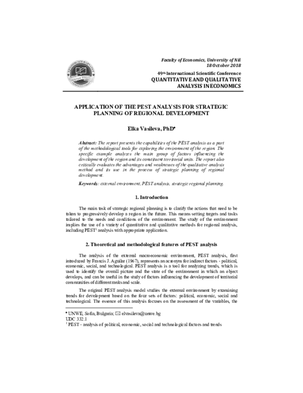 (PDF) Application of the Pest Analysis for Strategic Planning of ...