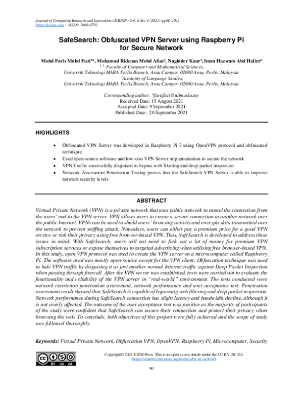(PDF) SafeSearch: Obfuscated VPN Server using Raspberry Pi for Secure ...