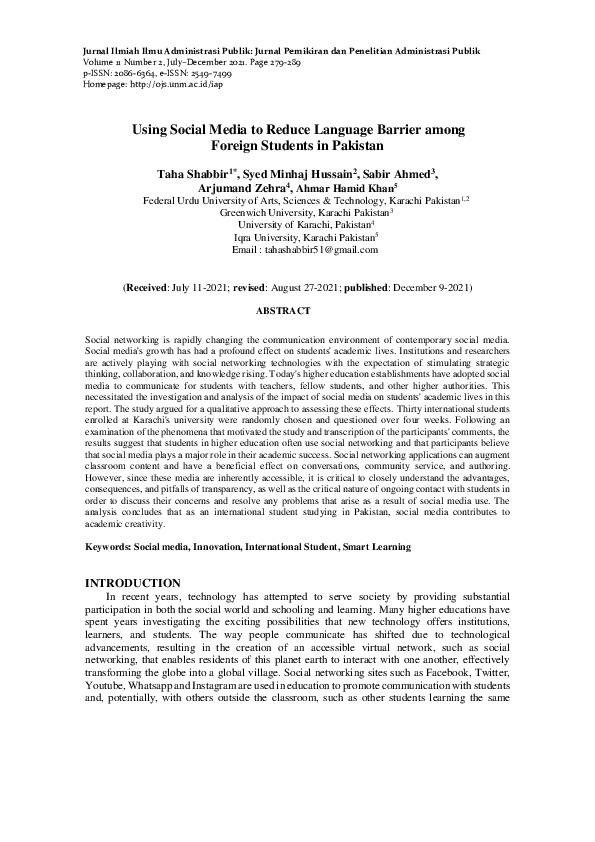 (PDF) Using Social Media to Reduce Language Barrier among Foreign ...