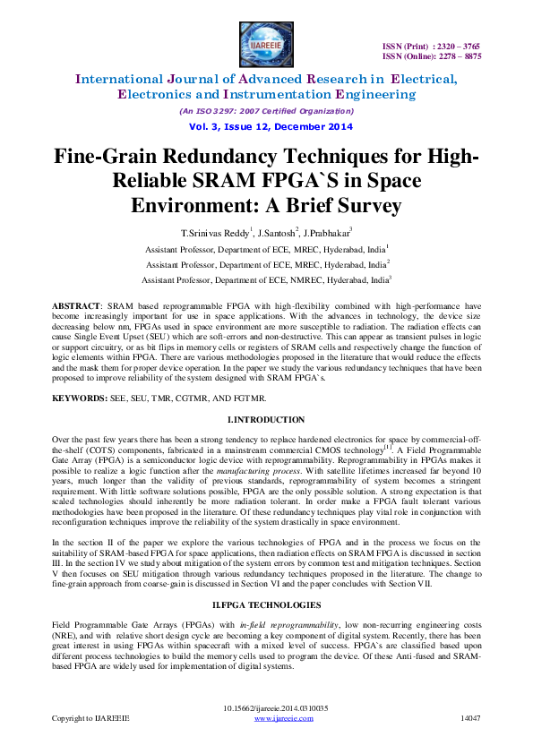 (PDF) Fine-Grain Redundancy Techniques for High-Reliable SRAM FPGA`S in SpaceEnvironment: A ...