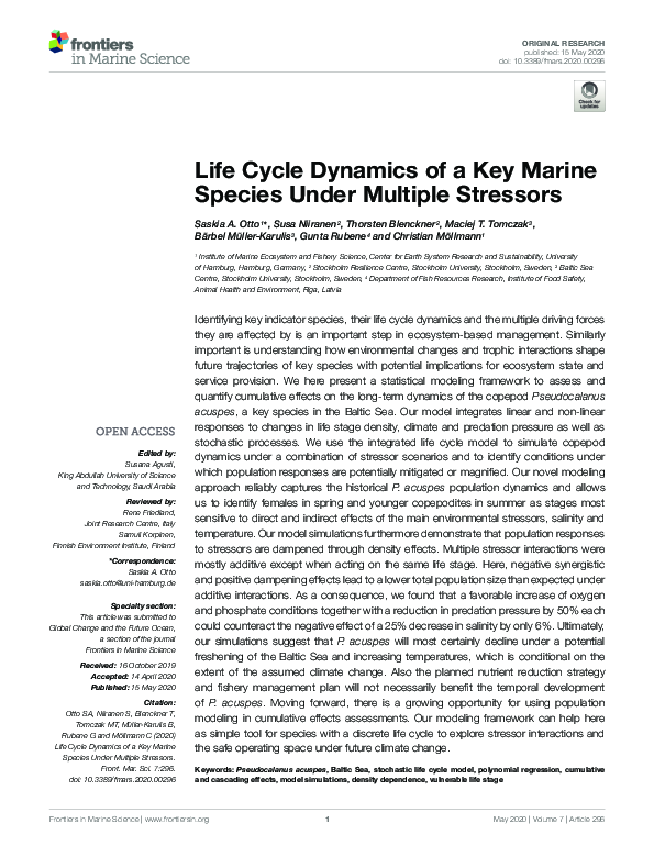 (PDF) Life Cycle Dynamics of a Key Marine Species Under Multiple Stressors