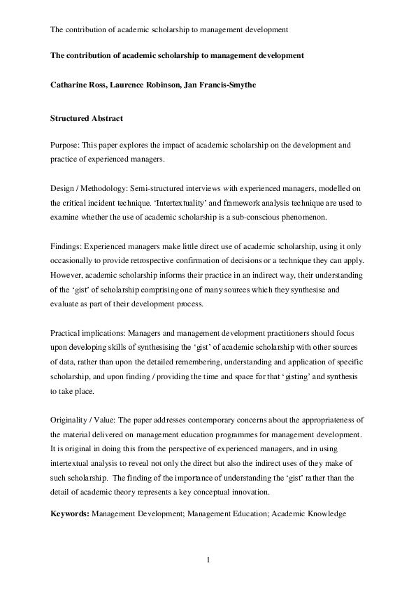 (PDF) The contribution of academic scholarship to management development