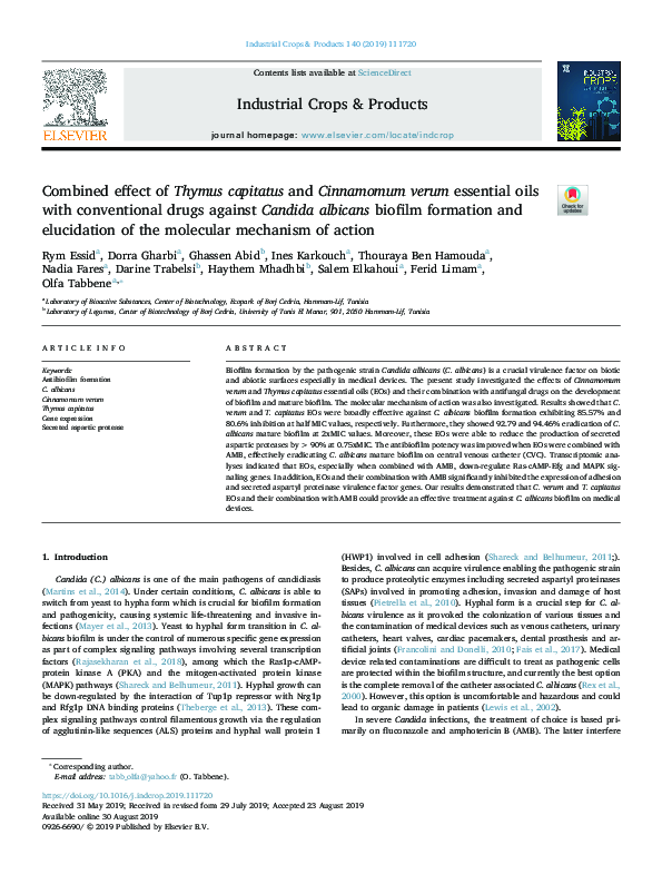 (PDF) Combined effect of Thymus capitatus and Cinnamomum verum ...