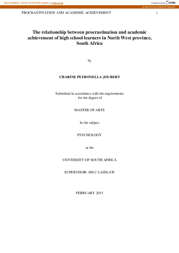(PDF) Procrastination and academic achievement