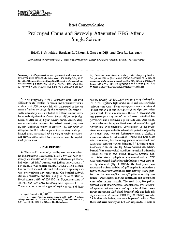 (PDF) Prolonged Coma and Severely Attenuated EEG After a Single Seizure