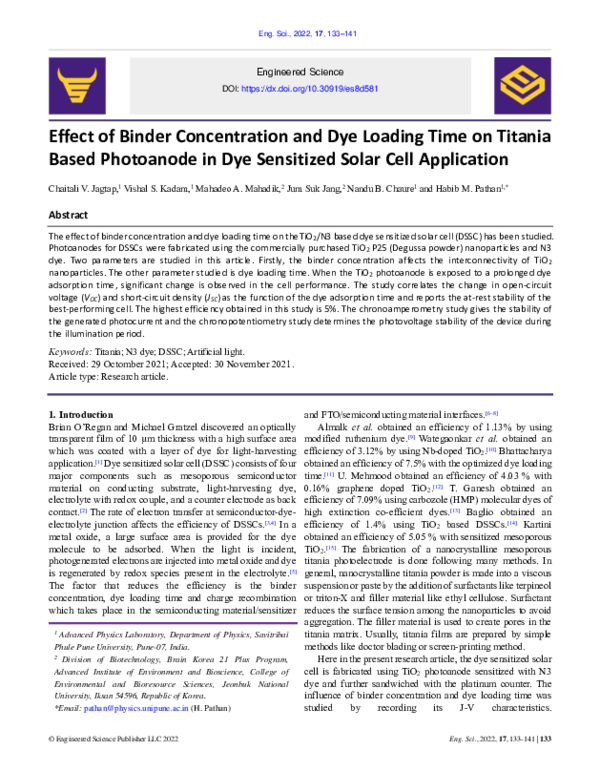 (PDF) Effect of Binder Concentration and Dye Loading Time on Titania ...