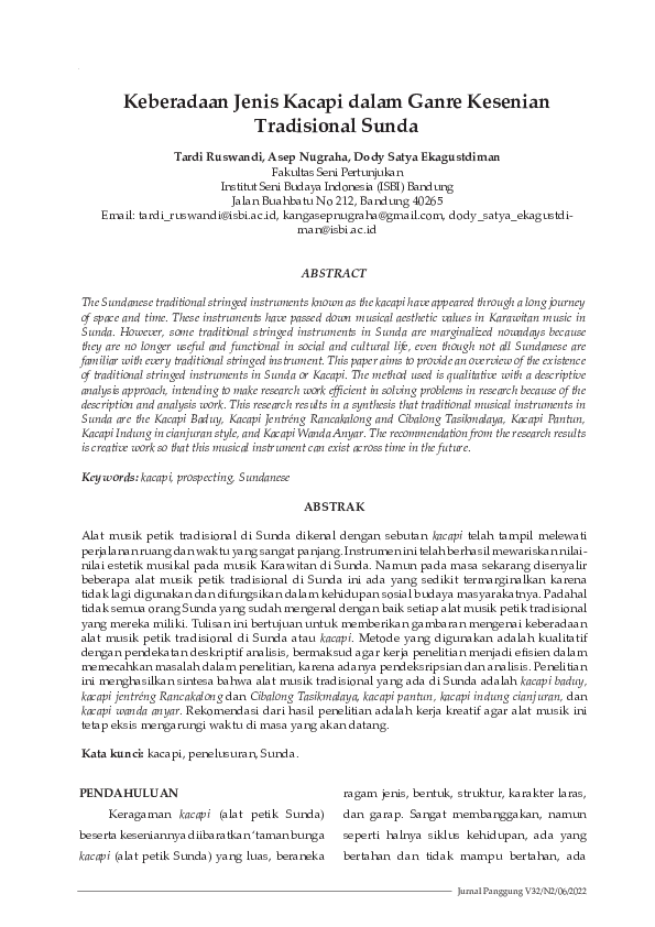 (PDF) Keberadaan Jenis Kacapi dalam Ganre Kesenian Tradisional Sunda
